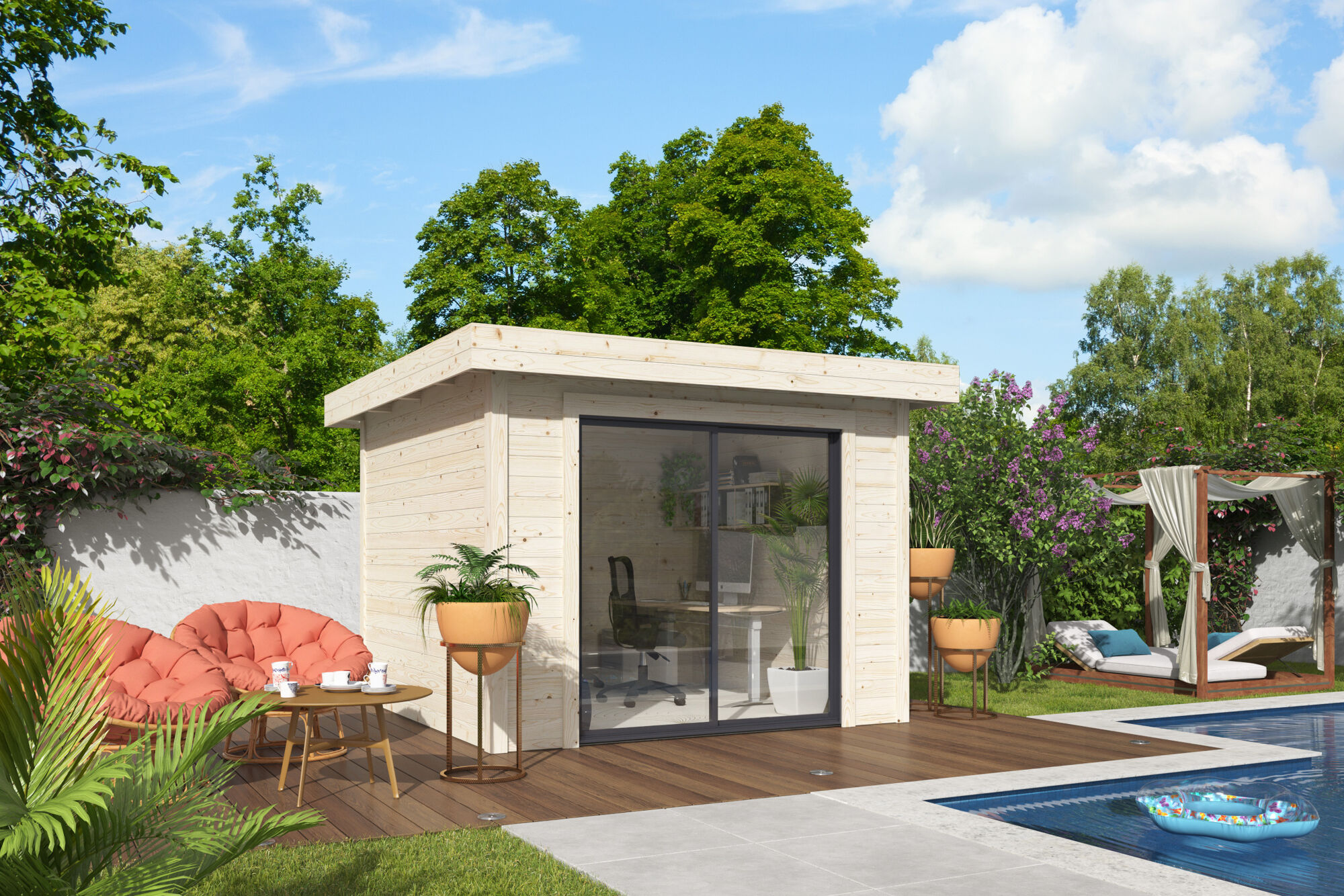 modernes Gartenhaus Lydia 2 mit Schiebetür